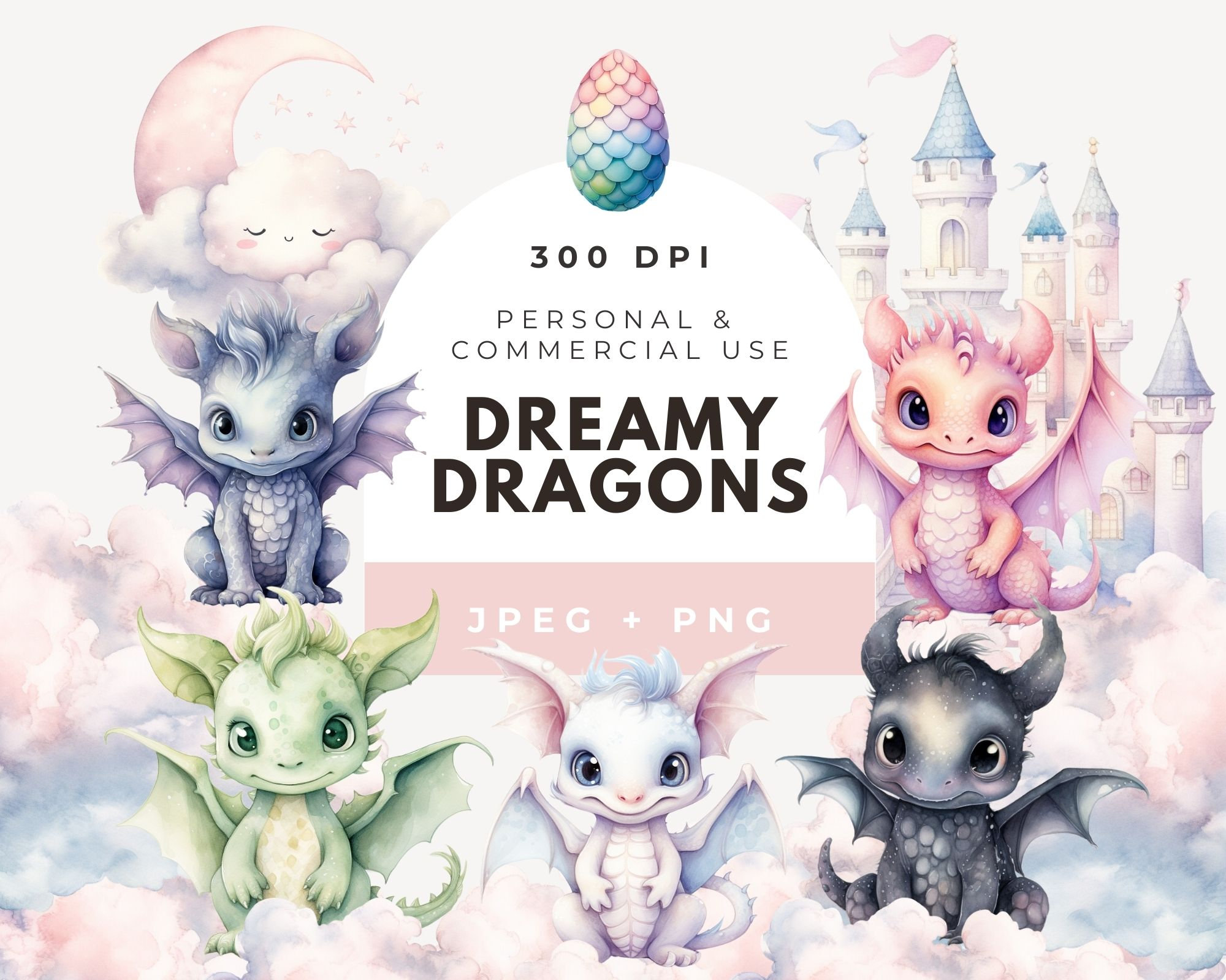 Dragons Watercolor Clipart Nursery Wall Art Cute Dragon Png - Etsy