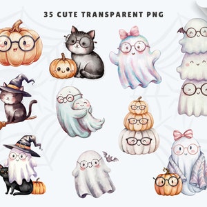 Watercolor Halloween Clipart, Cute Ghost Clipart, Pastel Spooky Clip ...