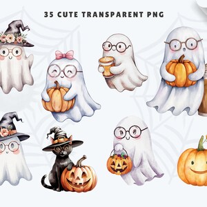 Watercolor Halloween Clipart, Cute Ghost Clipart, Pastel Spooky Clip ...