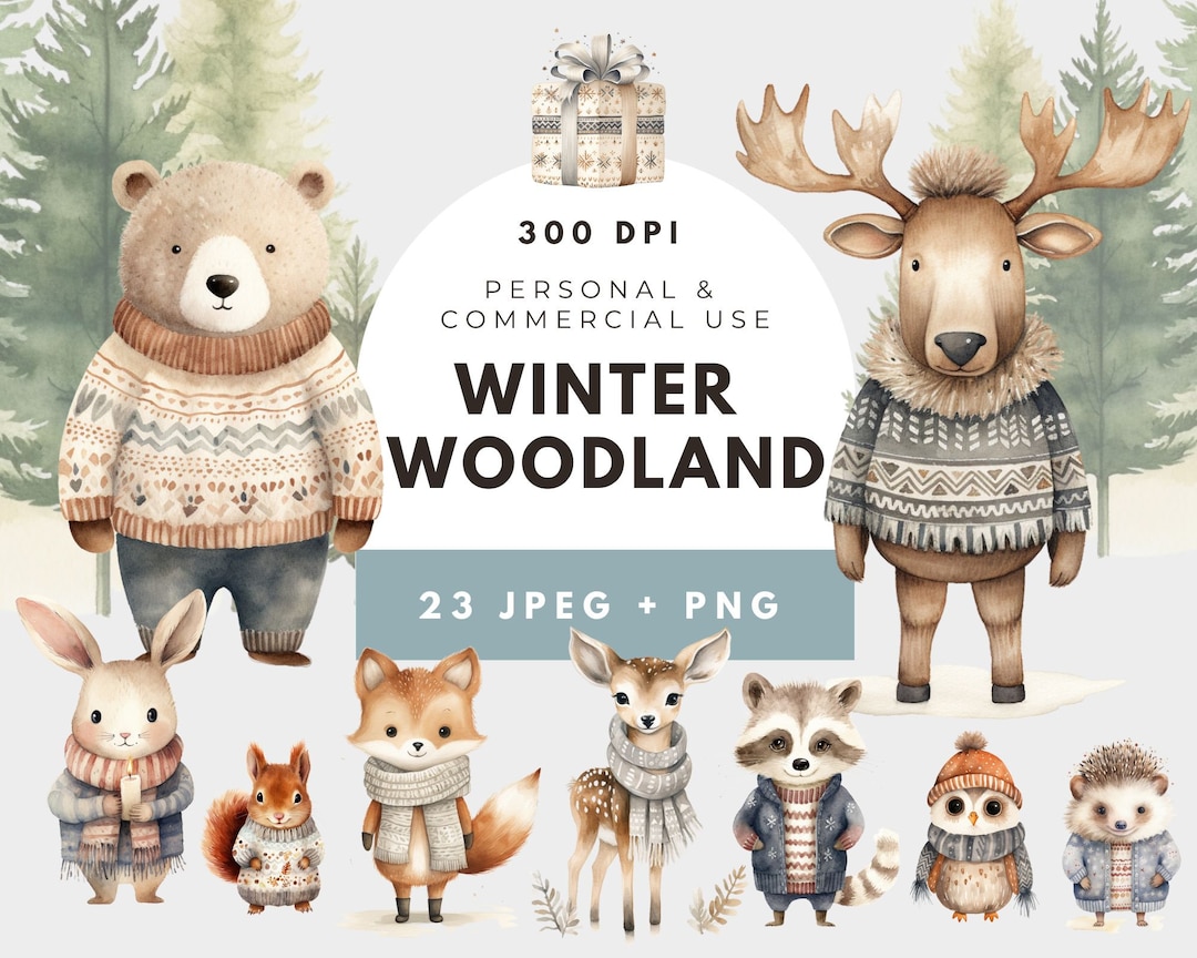 Forest Animals, Woodland Animal Clipart, Winter Clipart, Digital ...