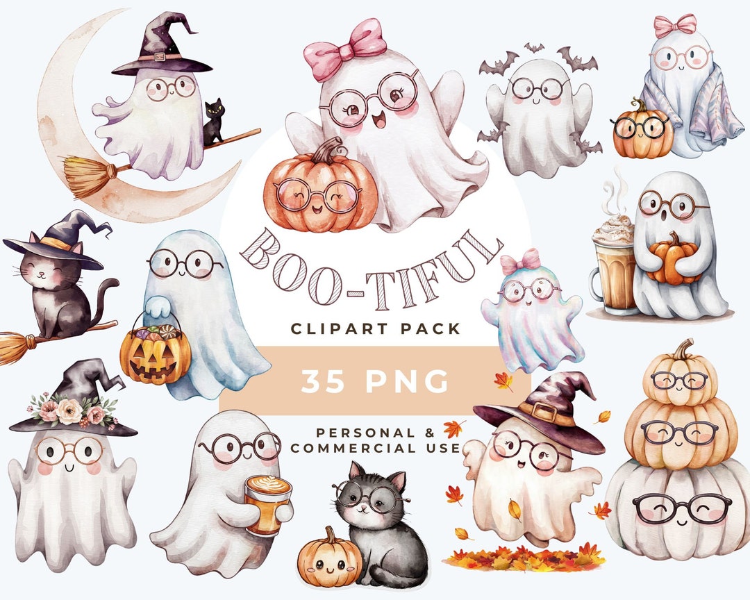 Watercolor Halloween Clipart, Cute Ghost Clipart, Pastel Spooky Clip ...