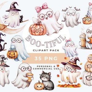 Watercolor Halloween Clipart, Cute Ghost Clipart, Pastel Spooky Clip ...