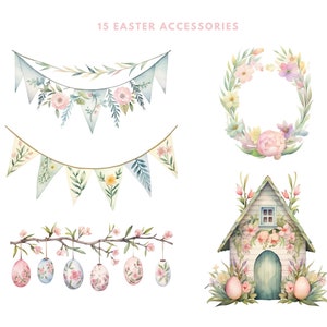 Pastel Easter Clipart, Digital Download, Easter Bunny Watercolor ...