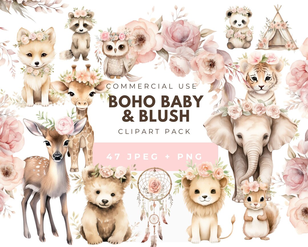 Boho Baby Animal Clipart: Watercolor Woodland Set (digital Download) - Etsy