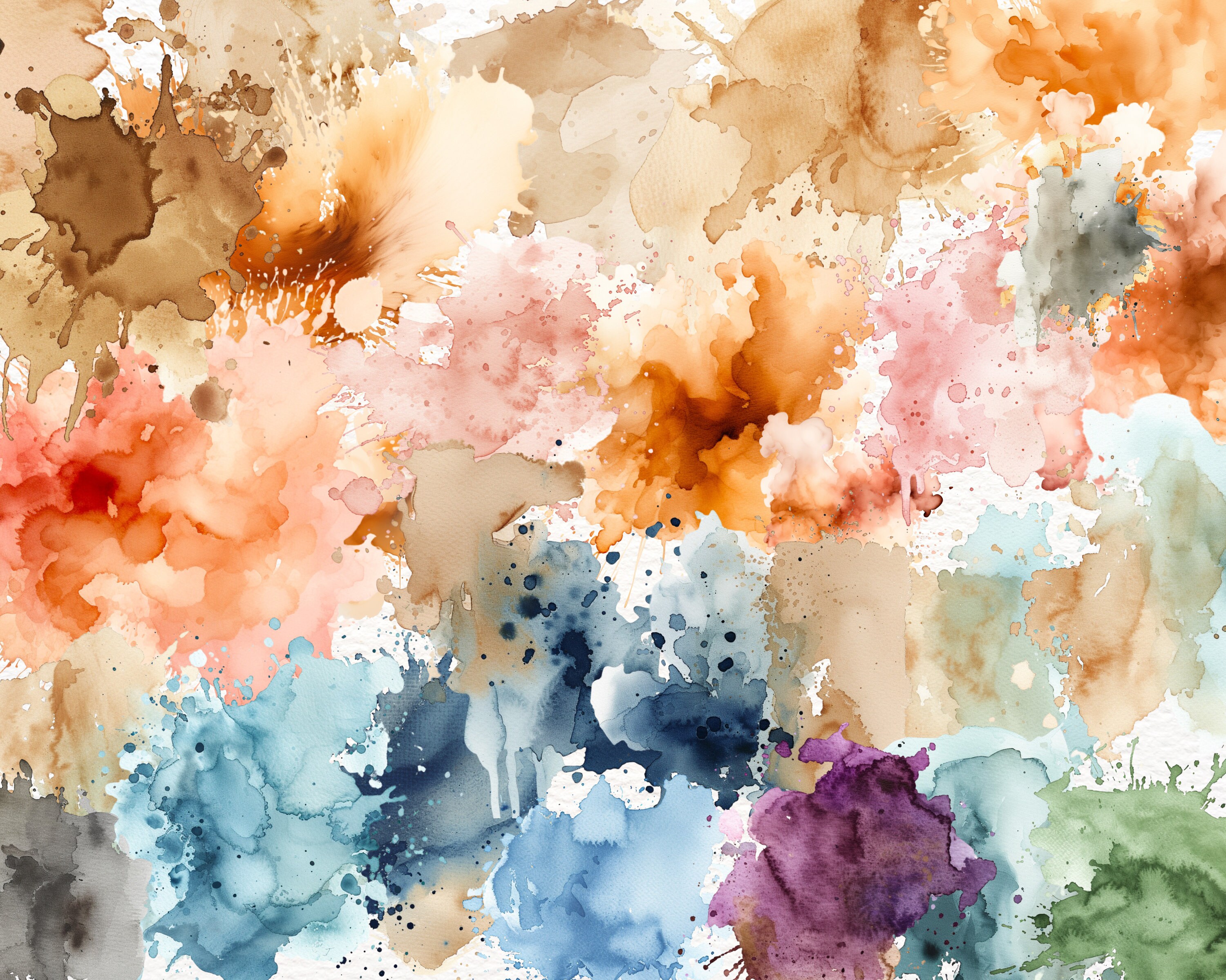 Neutral Watercolor Splatter Clipart: Earth Tones, Brush Strokes ...