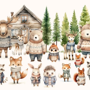 Forest Animals, Woodland Animal Clipart, Winter Clipart, Digital ...