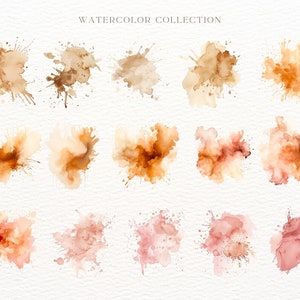 Neutral Watercolor Splatter Clipart: Earth Tones, Brush Strokes ...