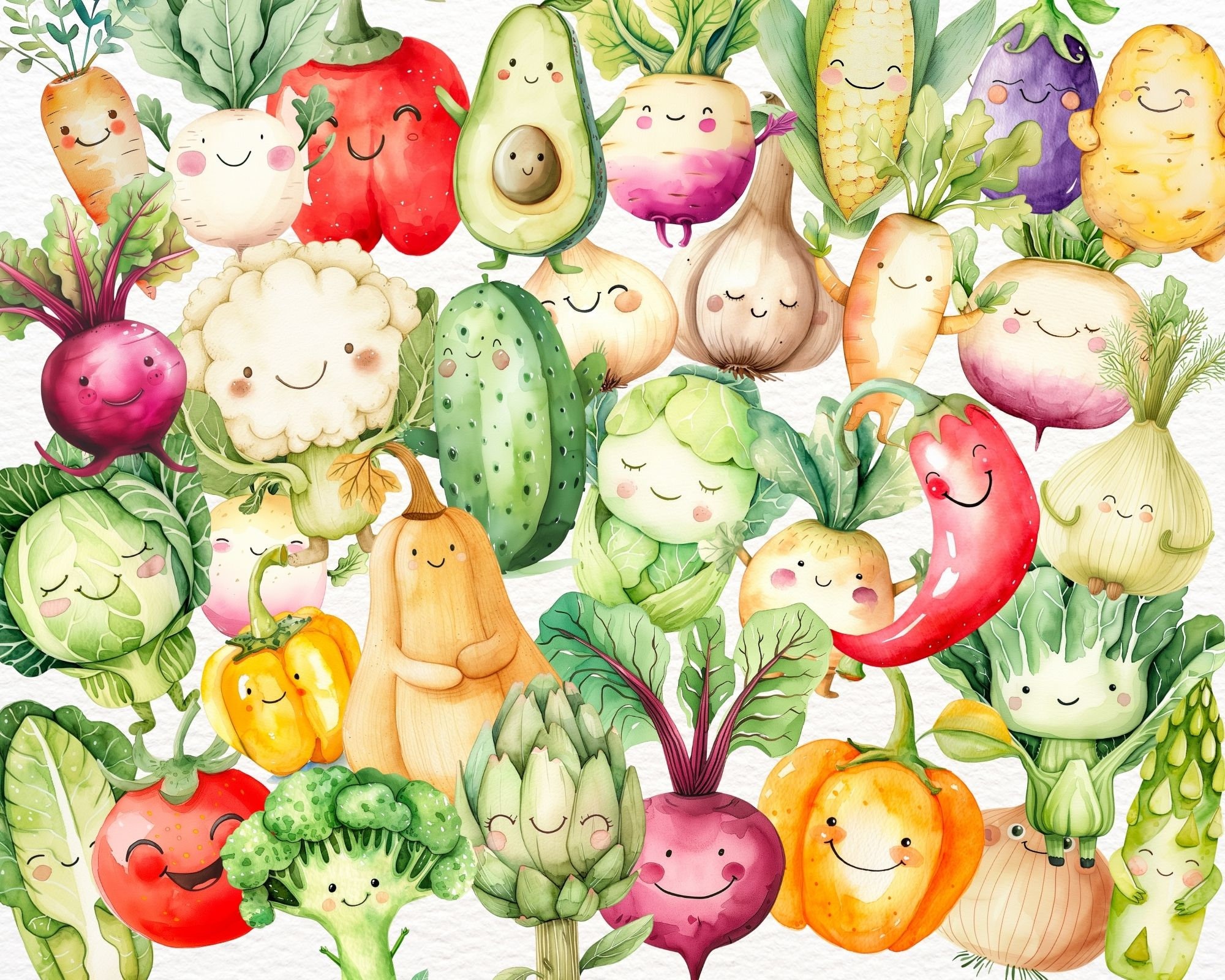 Cute Vegetable Clipart, Digital Download, Watercolor Vegetable, Garden ...