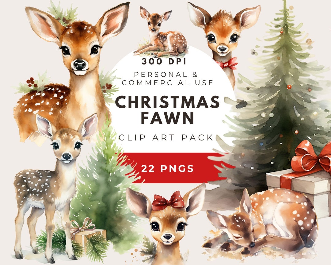 Fawn Clipart, Digital Paper Craft, Christmas Deer Clipart, Watercolor ...