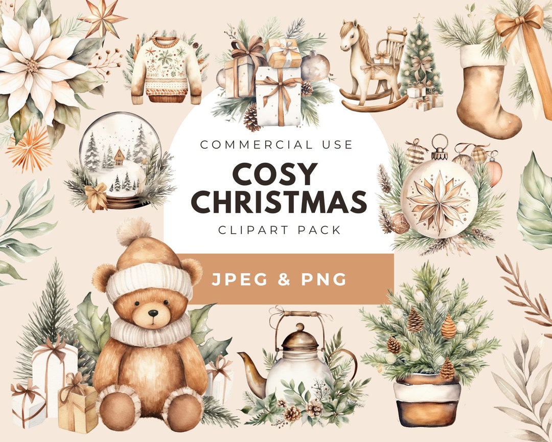 Cozy Christmas Clipart, Commercial Use, Boho Christmas, Seasonal ...
