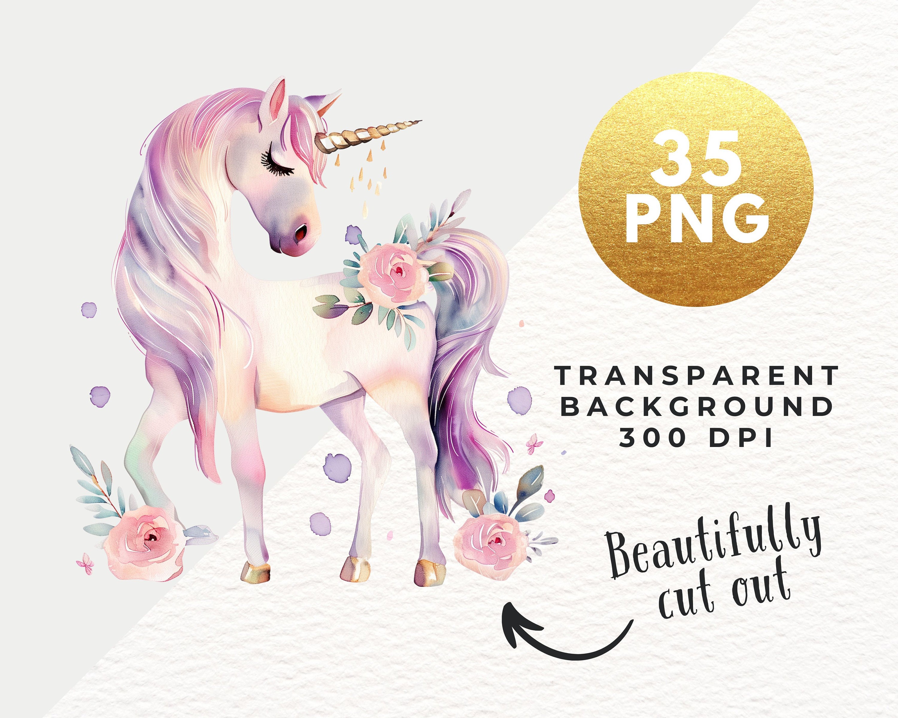 Watercolor Unicorn Clipart: Rainbow Glitter Party PNG (commercial Use ...