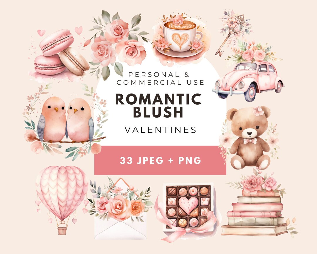 Watercolor Valentine Clipart: Boho Blush Flowers, Teddy Bears ...