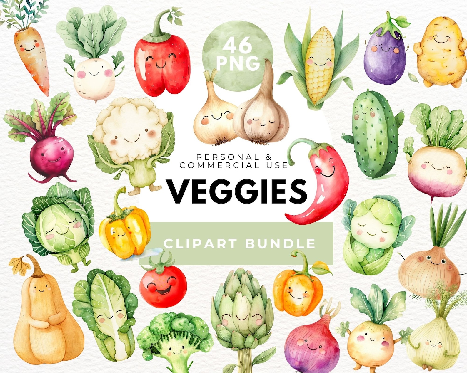 Cute Vegetable Watercolor Clipart, Garden Food Graphics (digital ...
