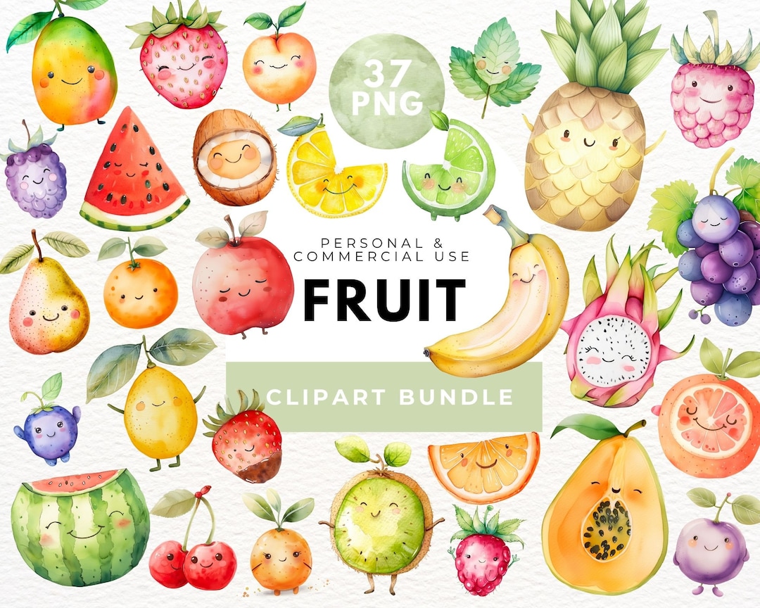 Cute Fruits Clipart, Cute Food, Kawaii Fruit Clipart, Cute Fruit Png ...