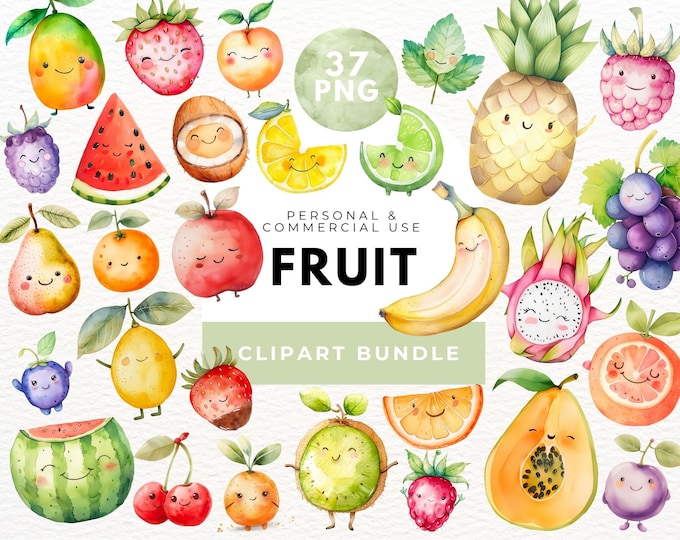 Fruit Clipart Instant Download Digital Files, Kawaii Fruit Clip Art ...