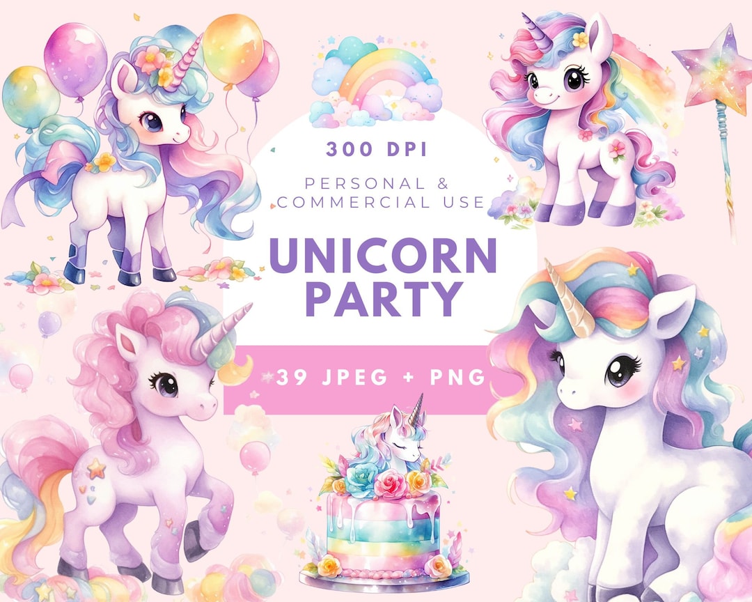 Unicorn Clipart: Rainbow Unicorn Party Graphics and Birthday Numbers ...