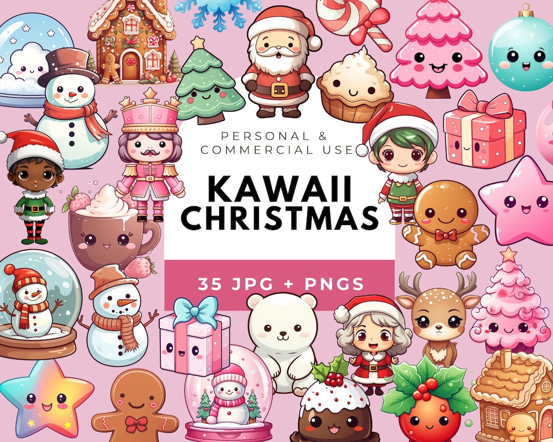 Kawaii Christmas Clipart, Pink Christmas, Cute Christmas Png, Cute ...