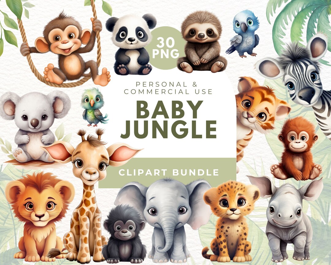 Watercolor Jungle Animal Clipart: Baby Safari PNG (digital Download) - Etsy
