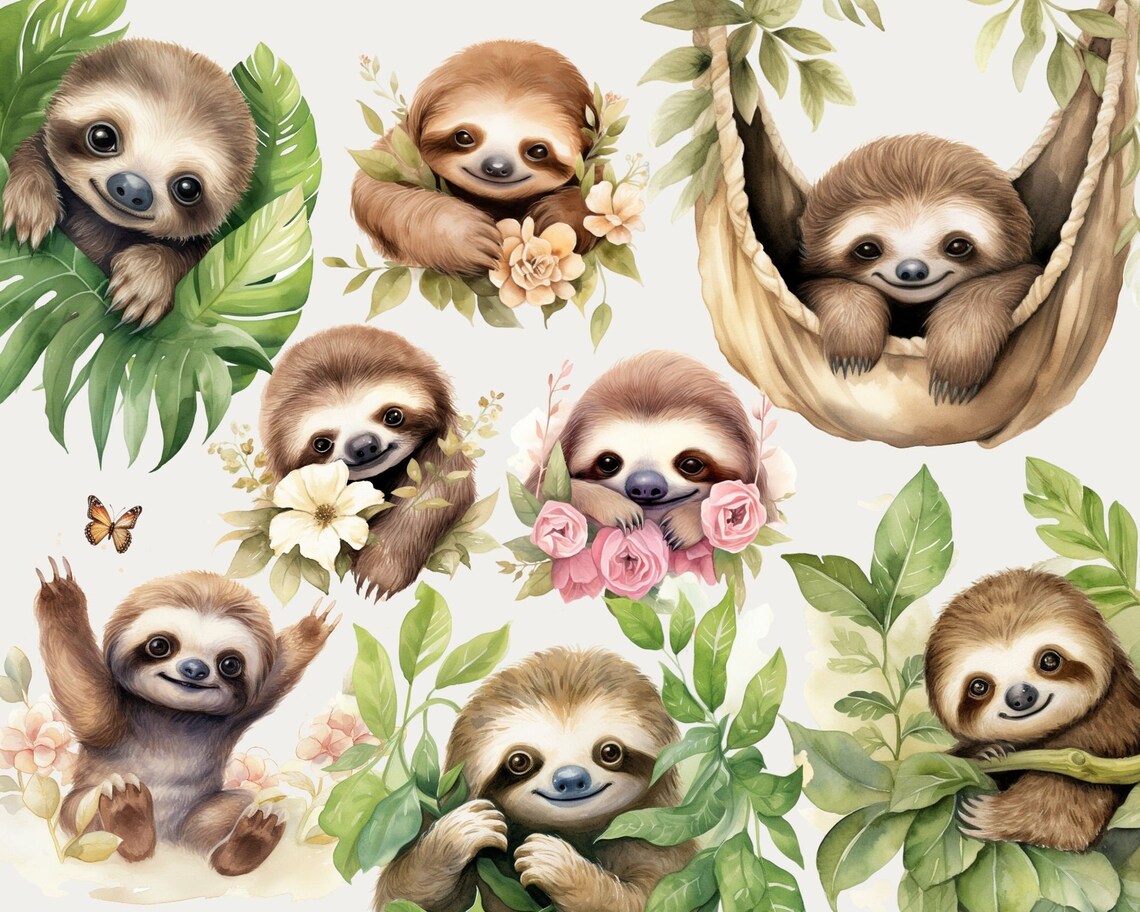 Cute Sloth Png, Commercial Use, Sloth Baby Shower, Digital Download ...