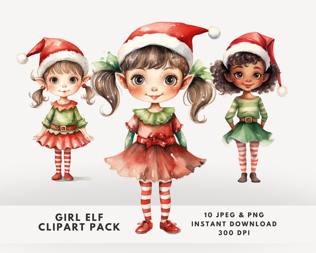 Girl Elf, 10 PNG, 10 Jpeg, Elf Clipart, Sublimate Designs, Christmas ...