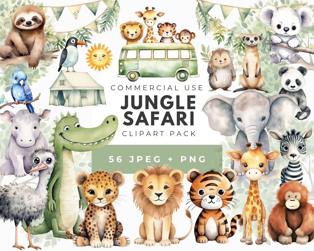 Safari Animals Watercolor Clipart, Baby Shower, Wild One Birthday ...