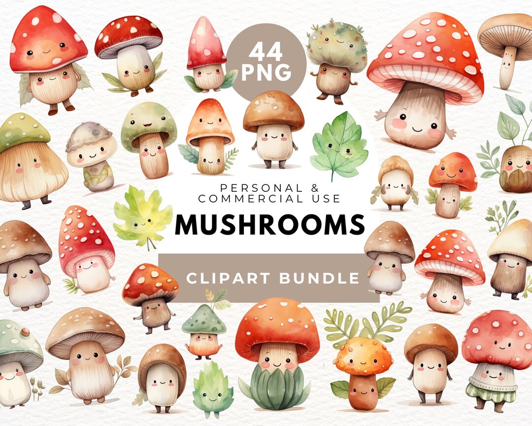 Cute Mushroom Clipart Bundle, Toadstool, Fungi PNG (digital Download ...