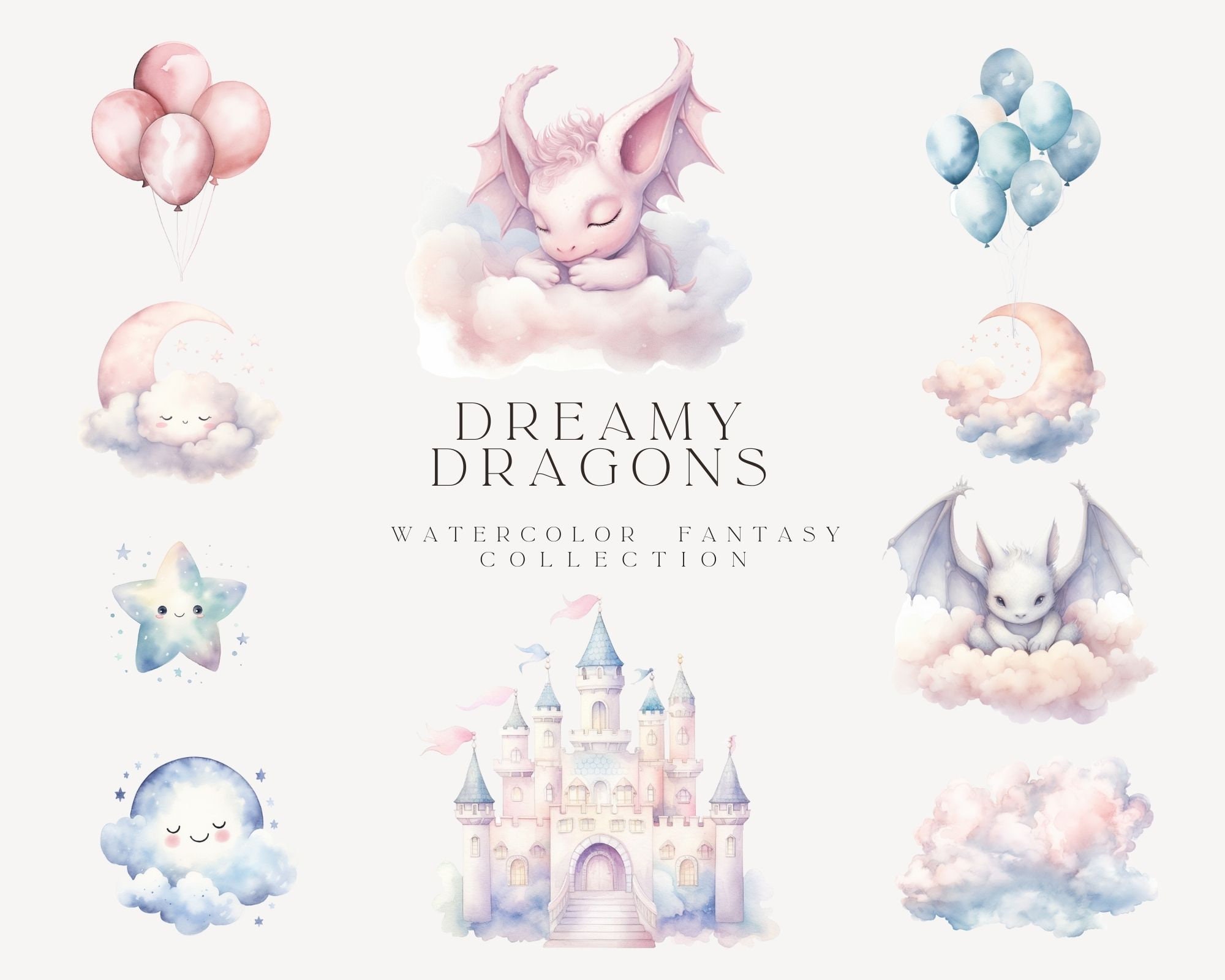 Dragons Watercolor Clipart Nursery Wall Art Cute Dragon Png - Etsy