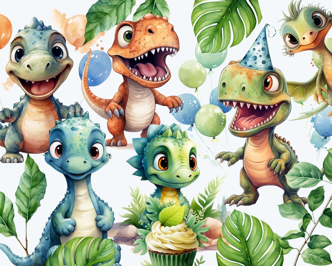 Watercolor Dinosaurs Clipart Dino Theme Baby Party - Etsy Canada