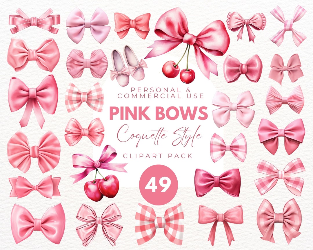 Coquette Pink Bows, Pink Bow Clipart, Commercial Use, Coquette Clipart ...
