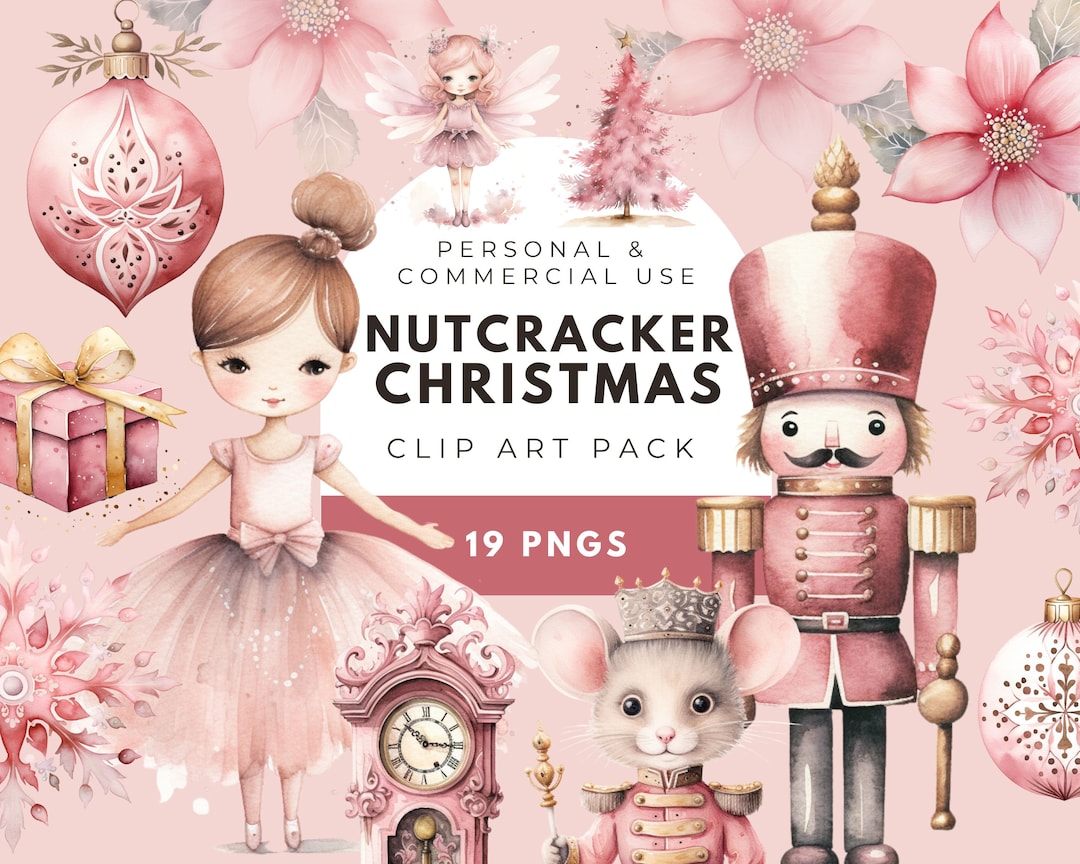 Watercolor Nutcracker Clipart Bundle: Pink Christmas Ballet (digital ...