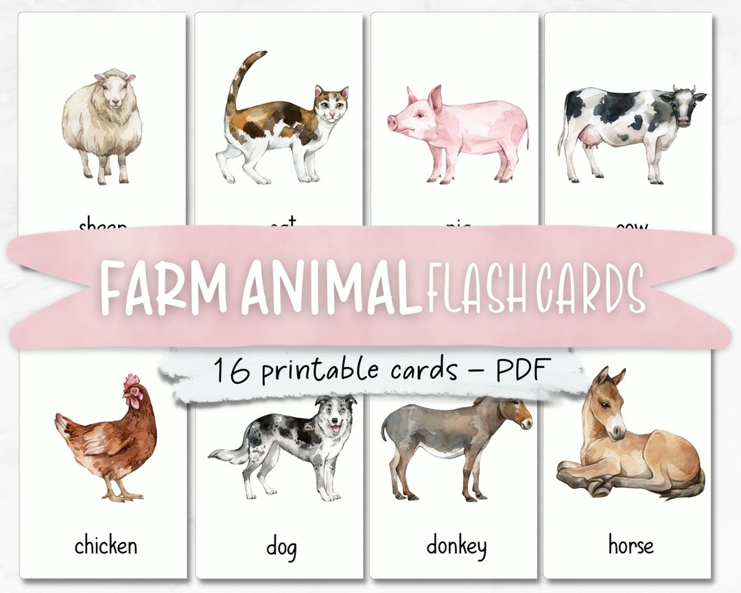 Animal Flashcards 16 Cards Farm Animal Flashcards Flashcards Printable ...