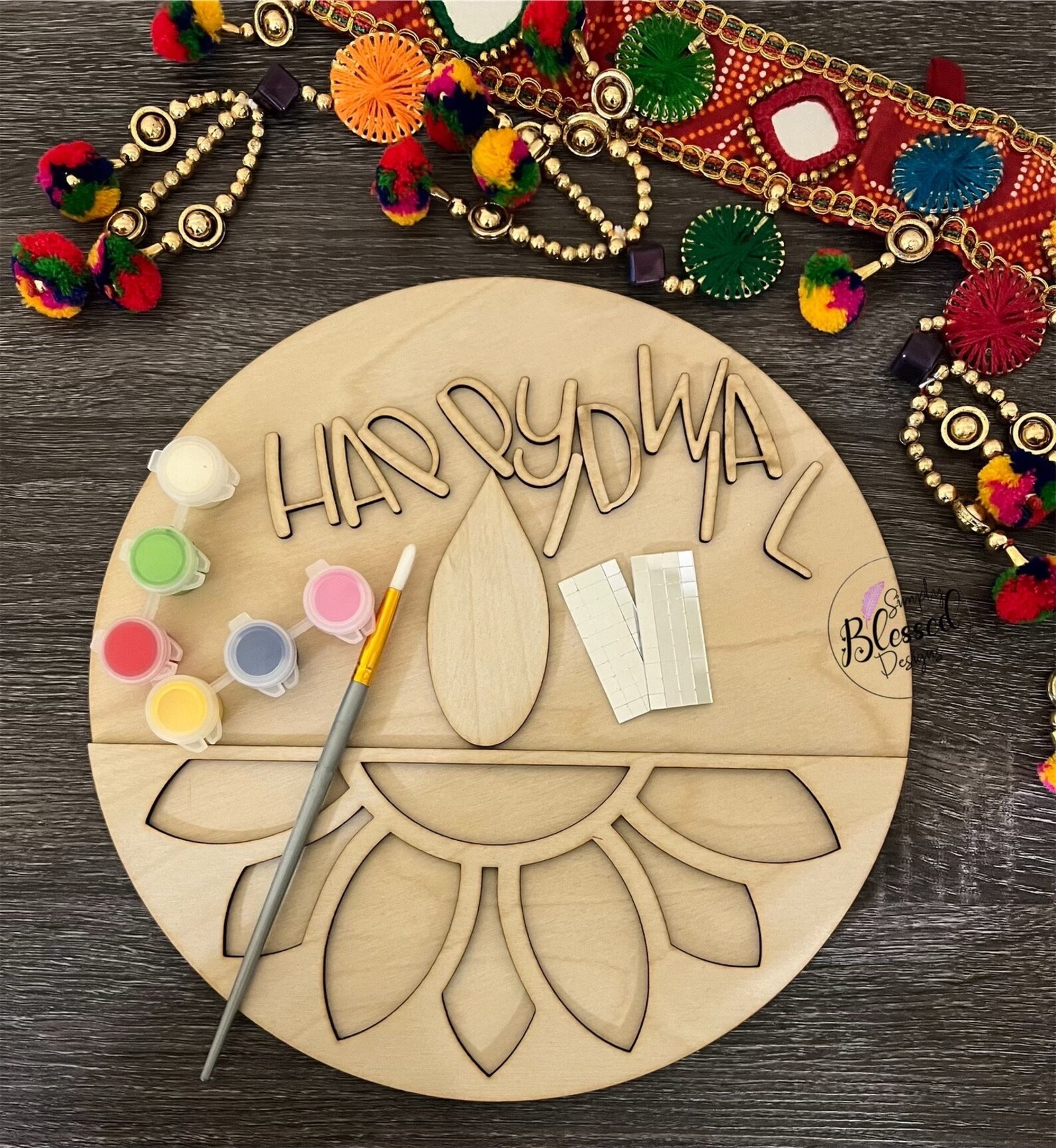 DIY Diwali Round Wooden Sign, Diwali Home Decor, Diya, Door Sign ...