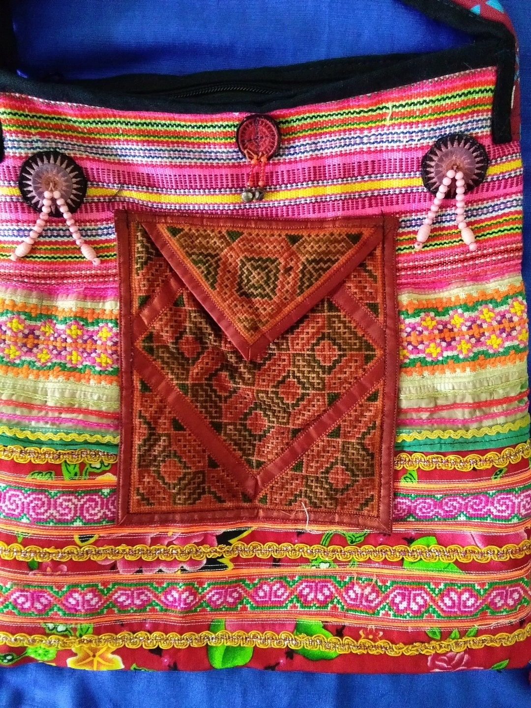 Thai Hmong Hill Tribe Embroidered Fabric Tote Bag, Unique Vintage ...
