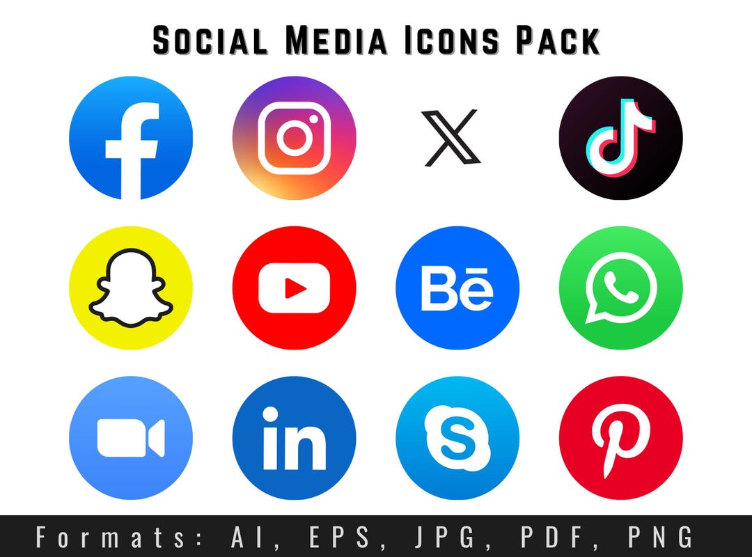Social Media Icons Pack: Round App Logos for Web, Facebook, Instagram ...