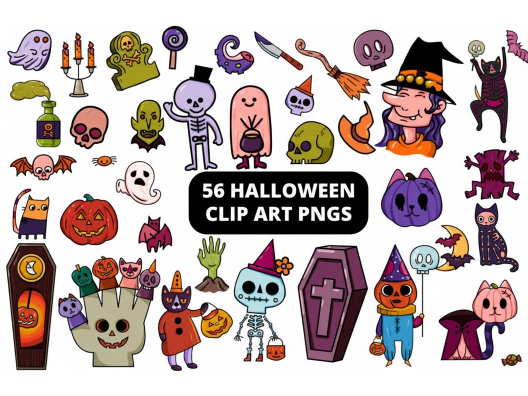 Halloween Clipart PNG Bundle, Spooky Cute Halloween Graphics, Witch ...
