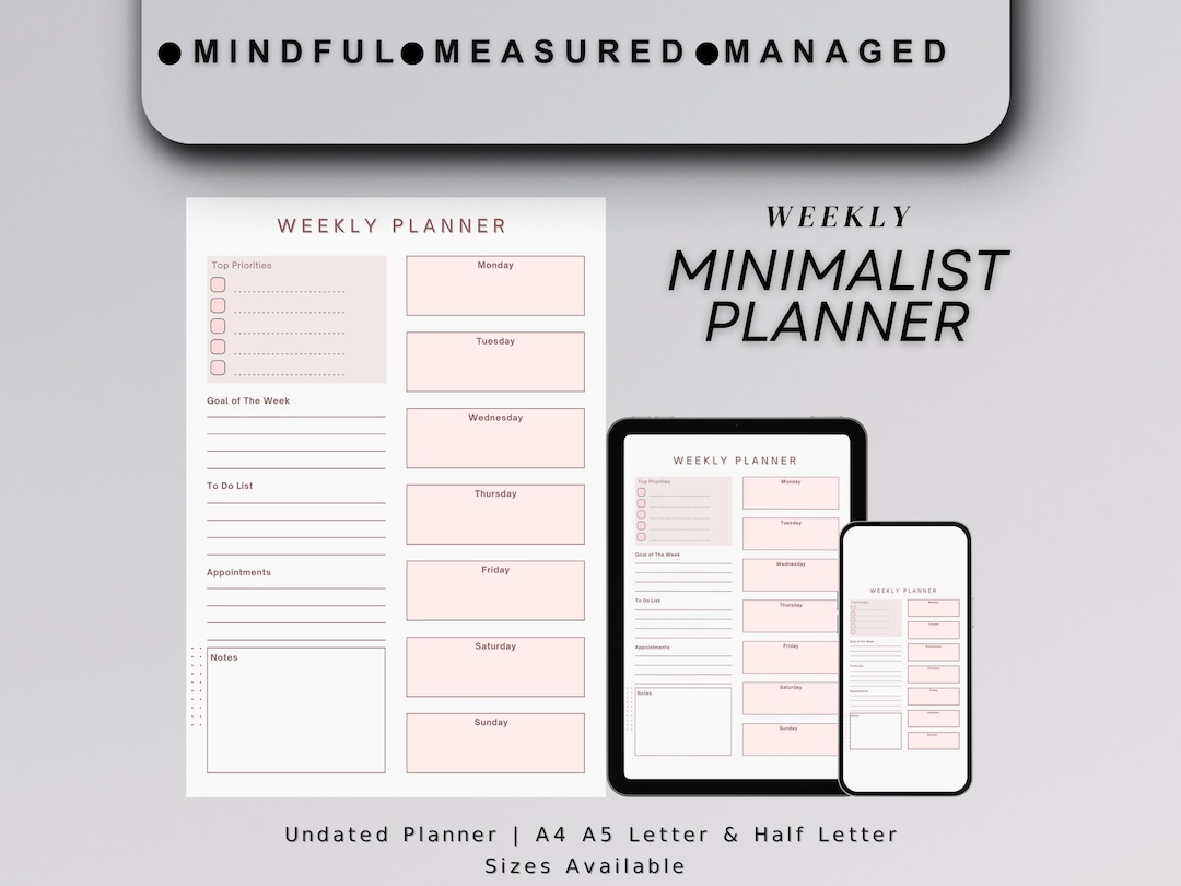 Minimalist Weekly Planner Printable: Undated PDF Schedule (digital ...