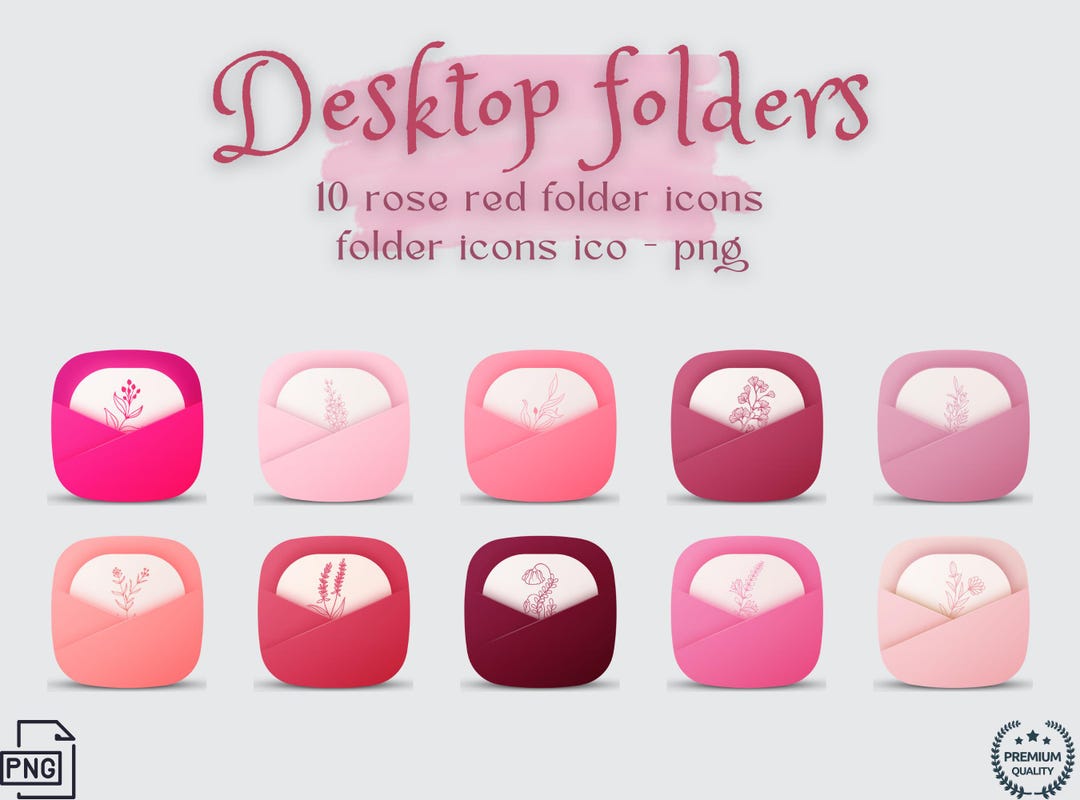 10 Rose Folder Icons, Pink Desktop Organizer for Mac & Windows ICO\ PNG ...