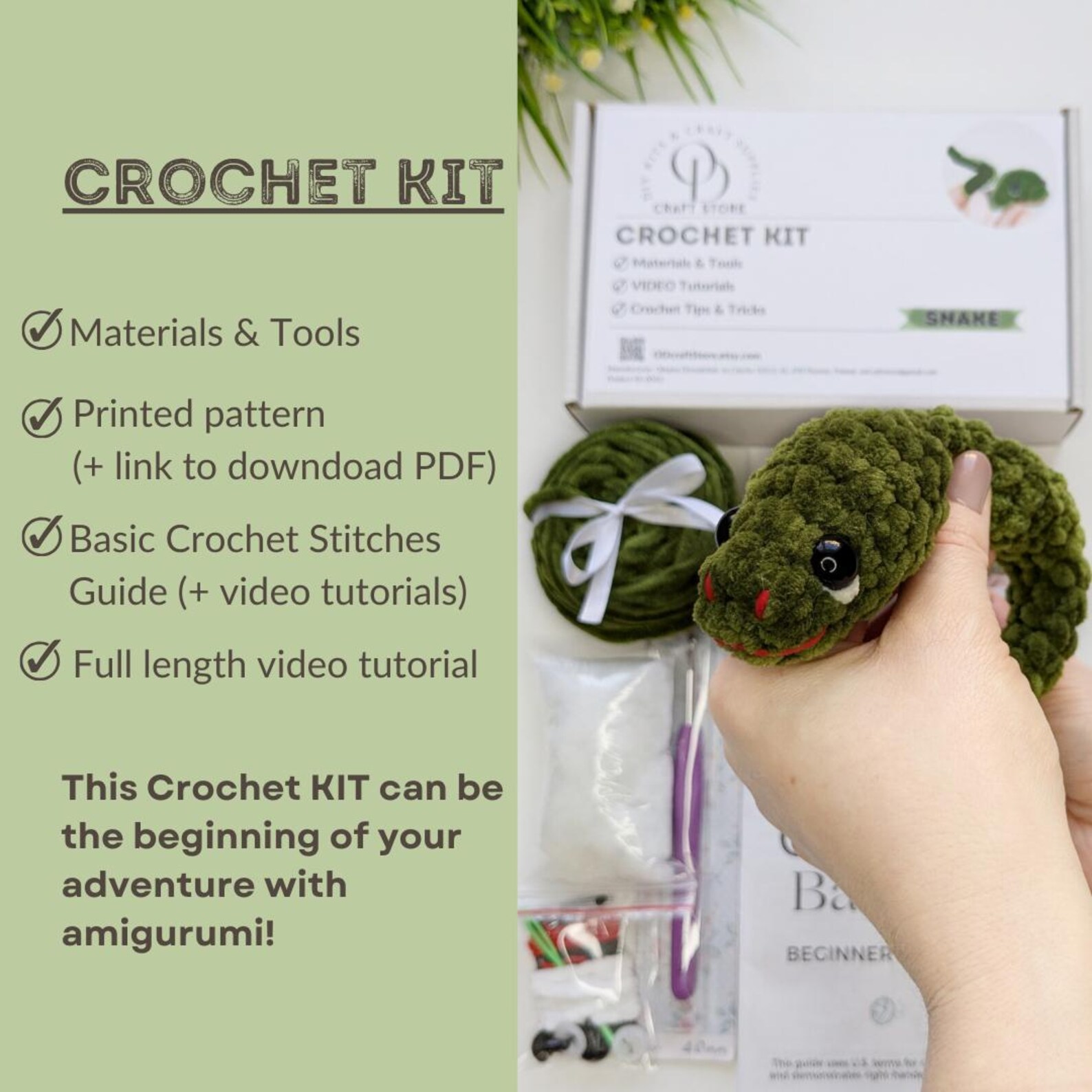 Crochet KIT Amigurumi Snake, Learn to Crochet Amigurumi, Snake Crochet ...