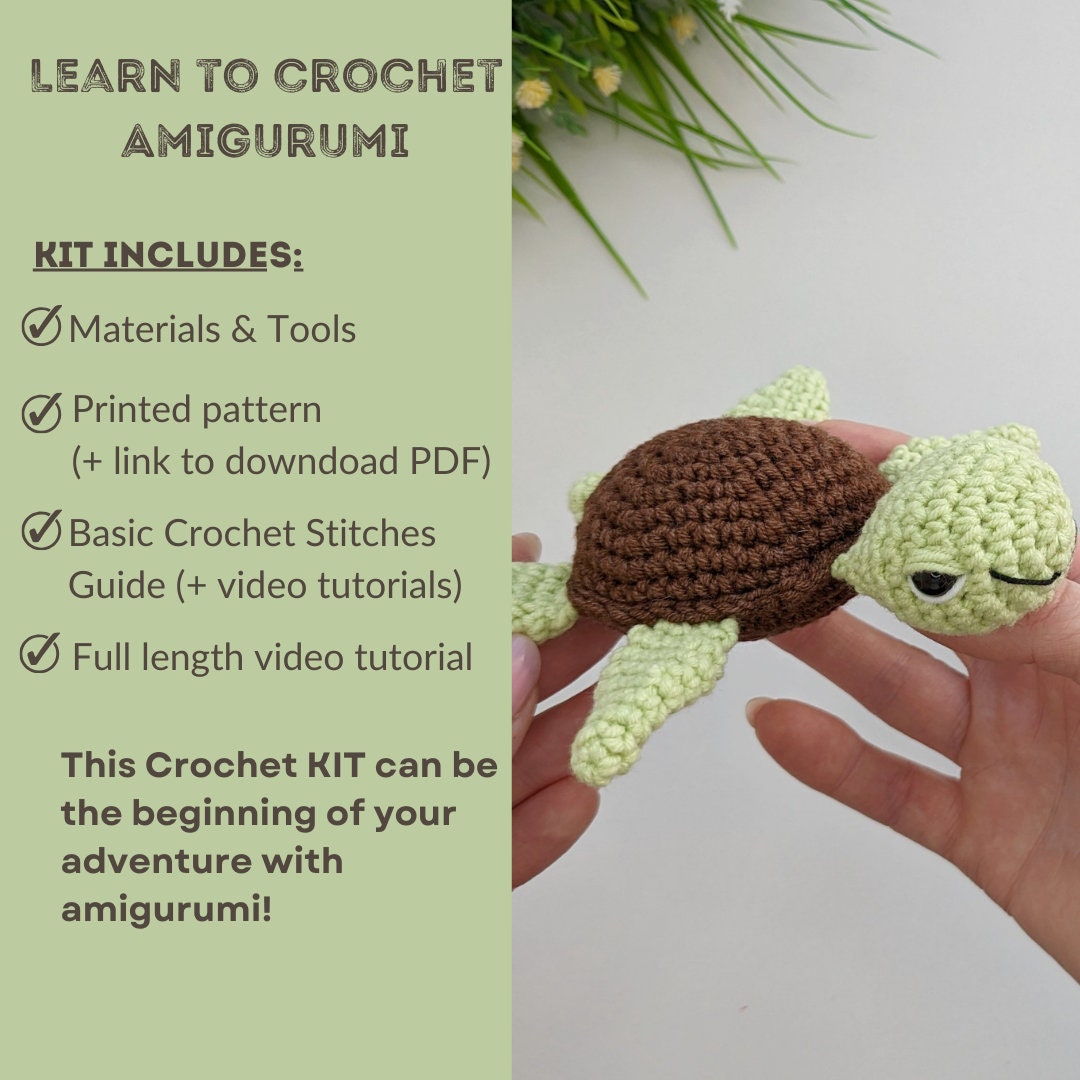 Learn to Crochet KIT, Crochet Turtle Beginner Crochet KIT, Crochet ...
