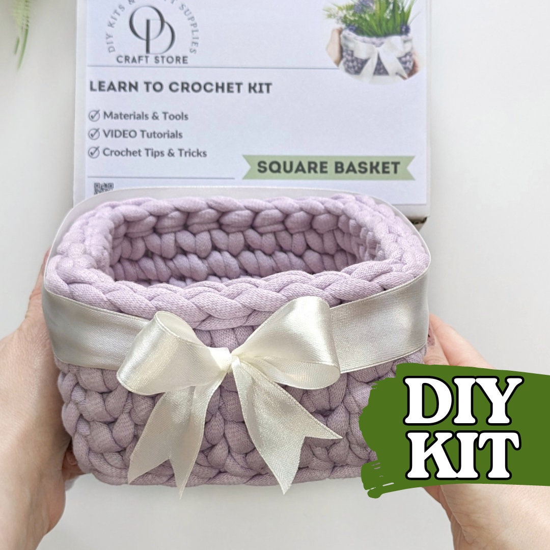 Crochet DIY KIT, Square Basket Beginner Crochet KIT, Gifts for Crafters ...