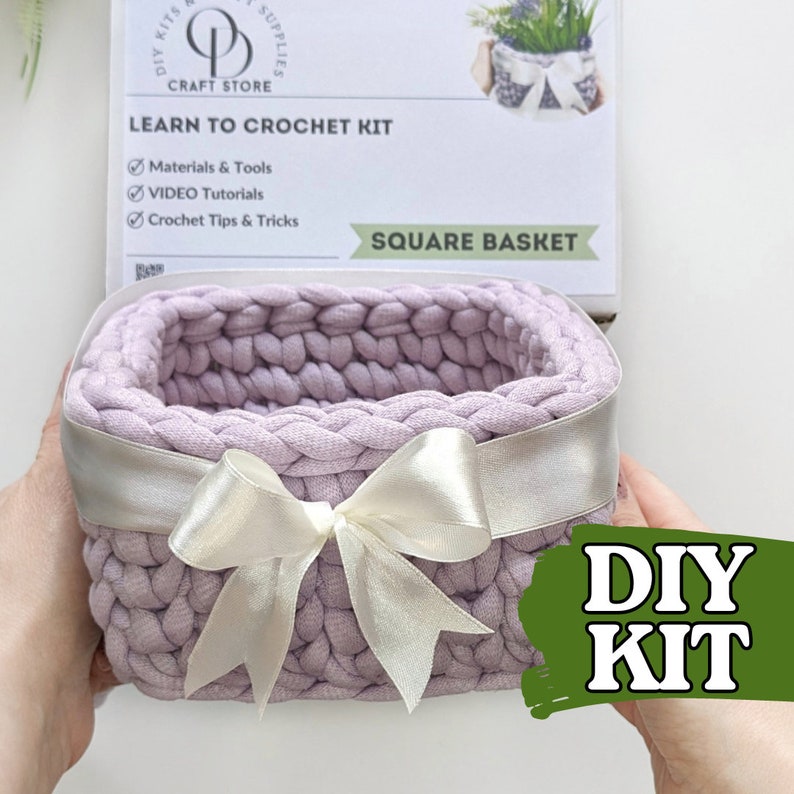 Crochet DIY KIT, Square Basket Beginner Crochet KIT, Gifts for Crafters ...