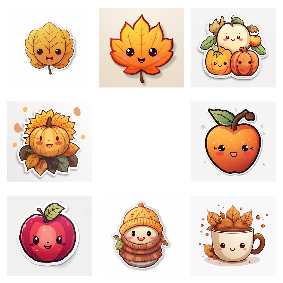 Cute, Kawaii Autumn Themed Clip-arts, 20 Png-s - Etsy