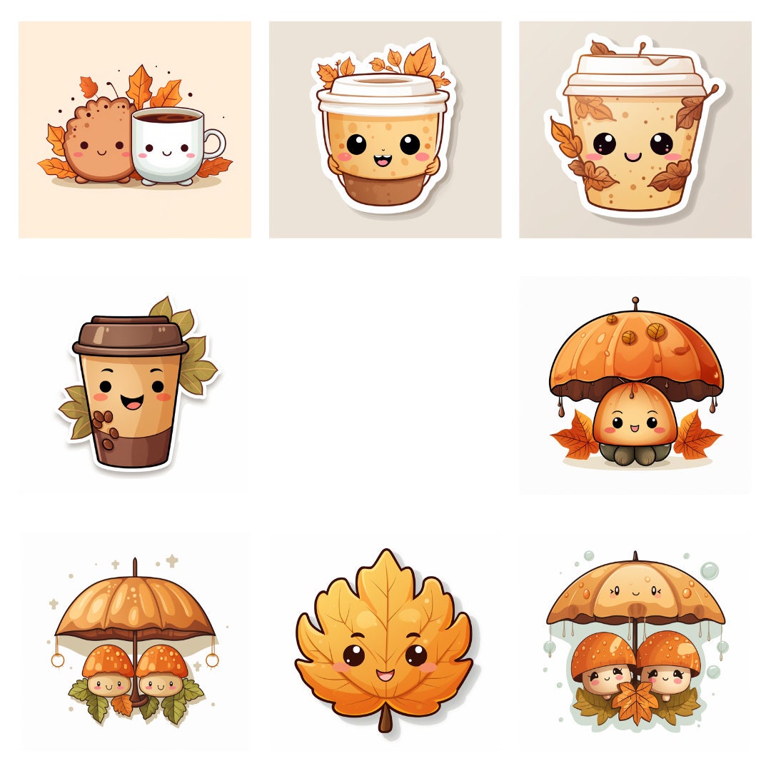 Cute, Kawaii Autumn Themed Clip-arts, 20 Png-s - Etsy