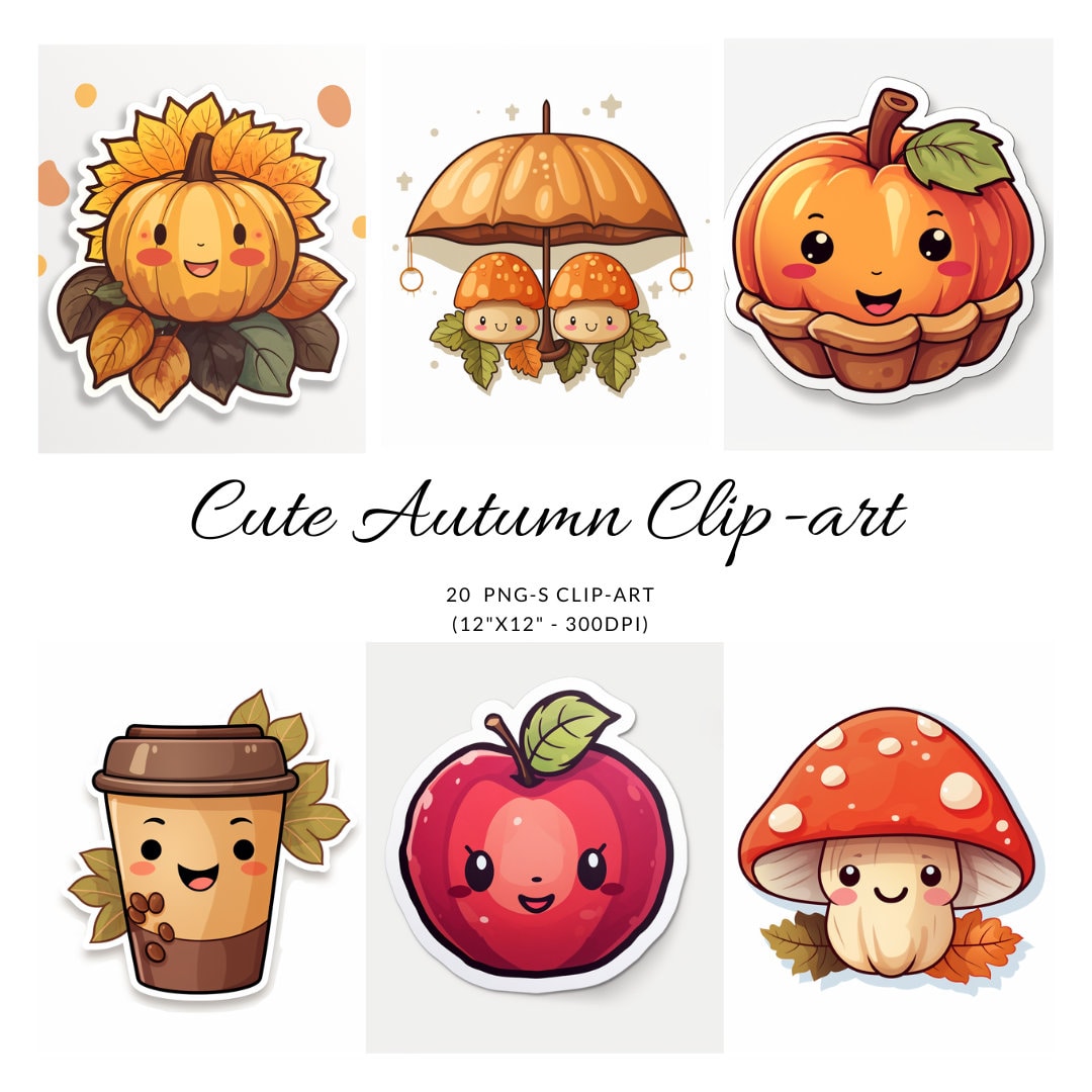Cute, Kawaii Autumn Themed Clip-arts, 20 Png-s - Etsy