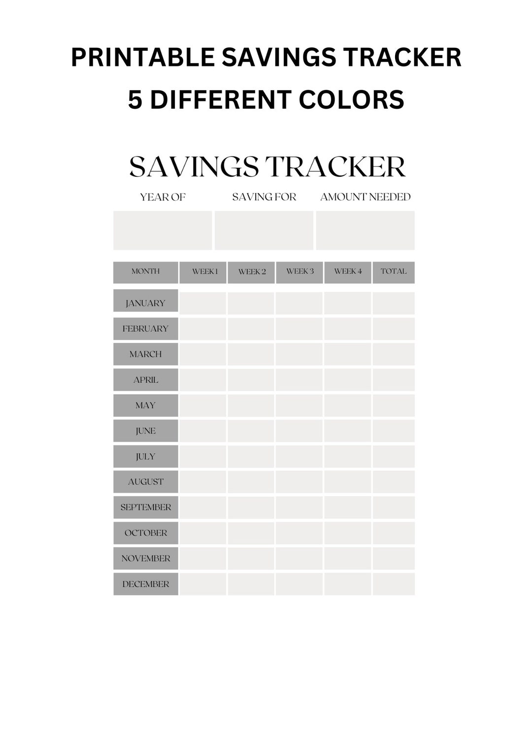 Savings Budget Monthly Tracker, Printable Template, 5 Different ...