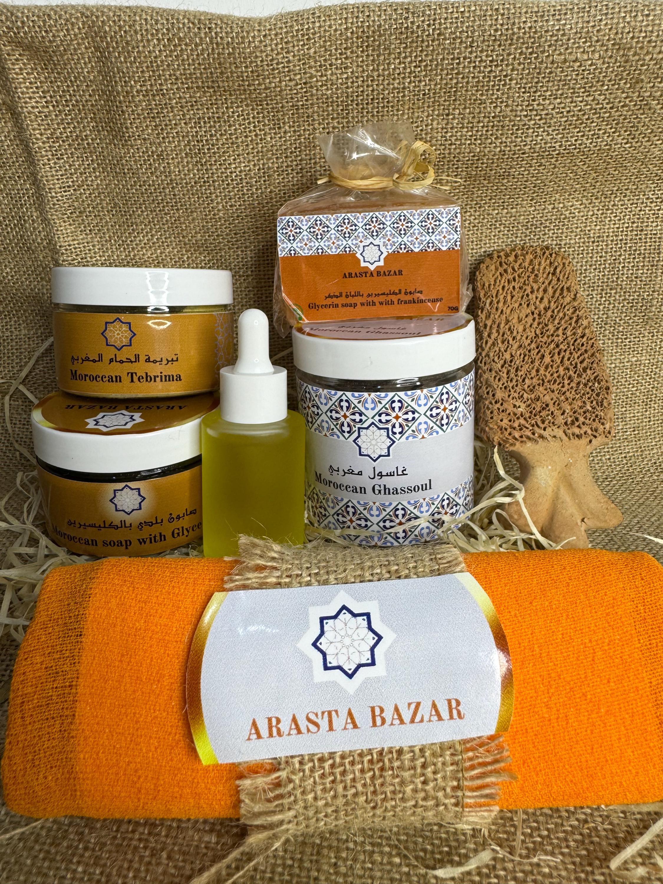 Complete Moroccan Hammam Gift Set. Ghassoul, Black Soap, Tebrima Mask ...