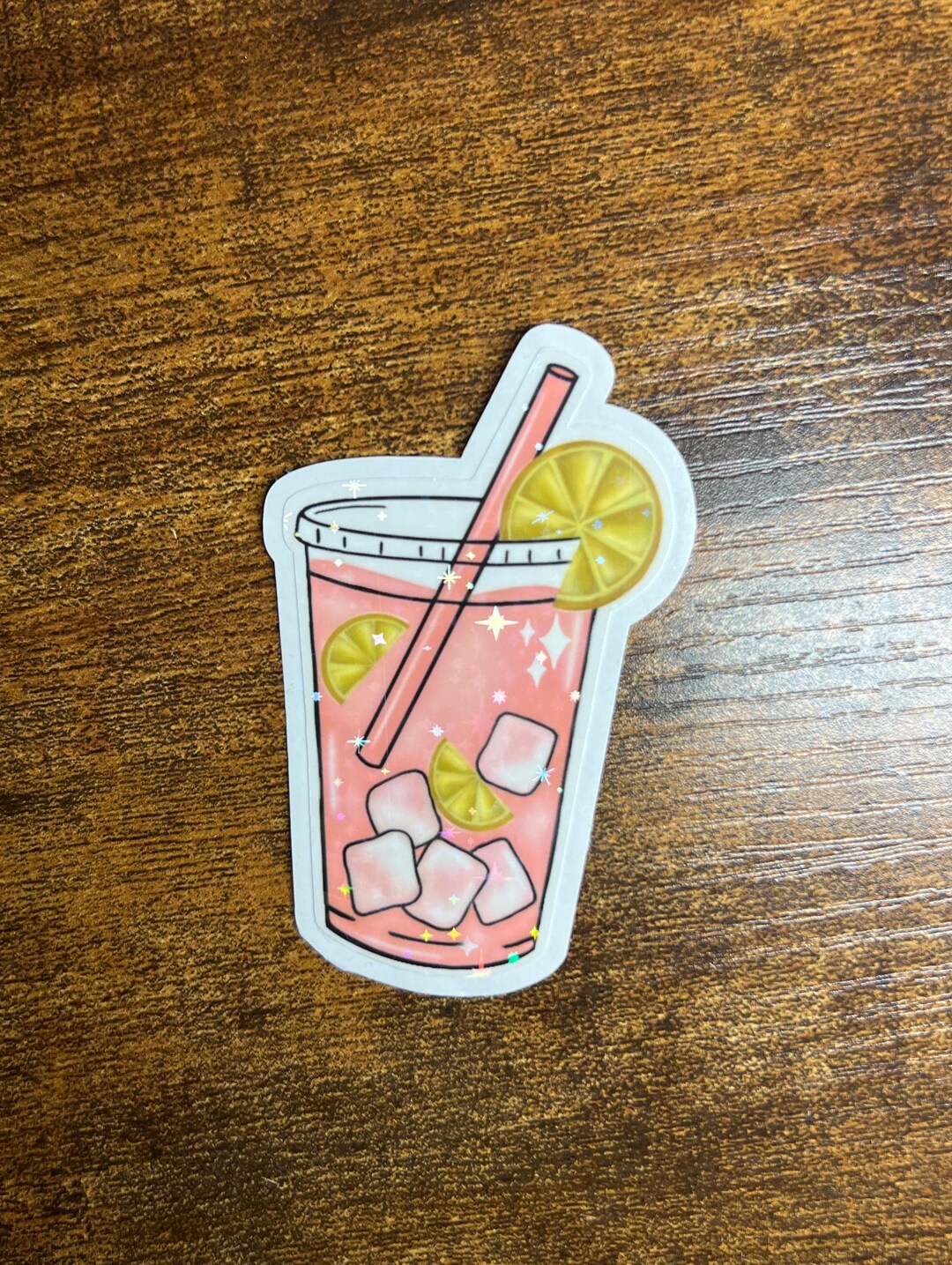 Iced Pink Lemonade Holographic Sticker, Cute Lemonade Sticker, Sparkly ...