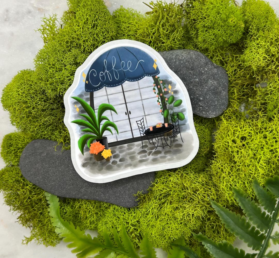 Coffee Shop Sticker, Coffee House Sticker, Cute Cozy Coffee Shop ...