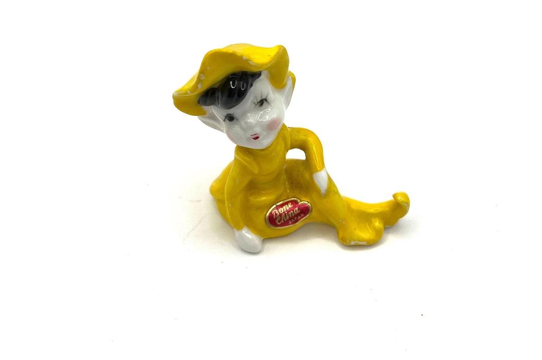 Vintage Small Elf Pixie Figurine Wearing Yellow Hat Bone China Japan - Etsy