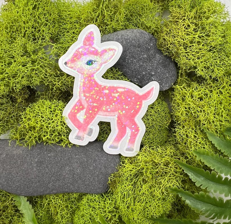 Pink Deer Holographic Sticker, Woodland Forest Deer Animal Sticker ...